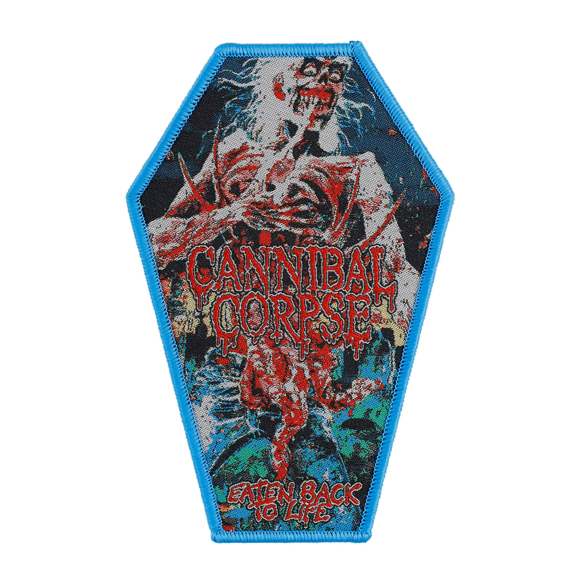Eaten Back To Life Coffin, Blue Border – EXOSHOP
