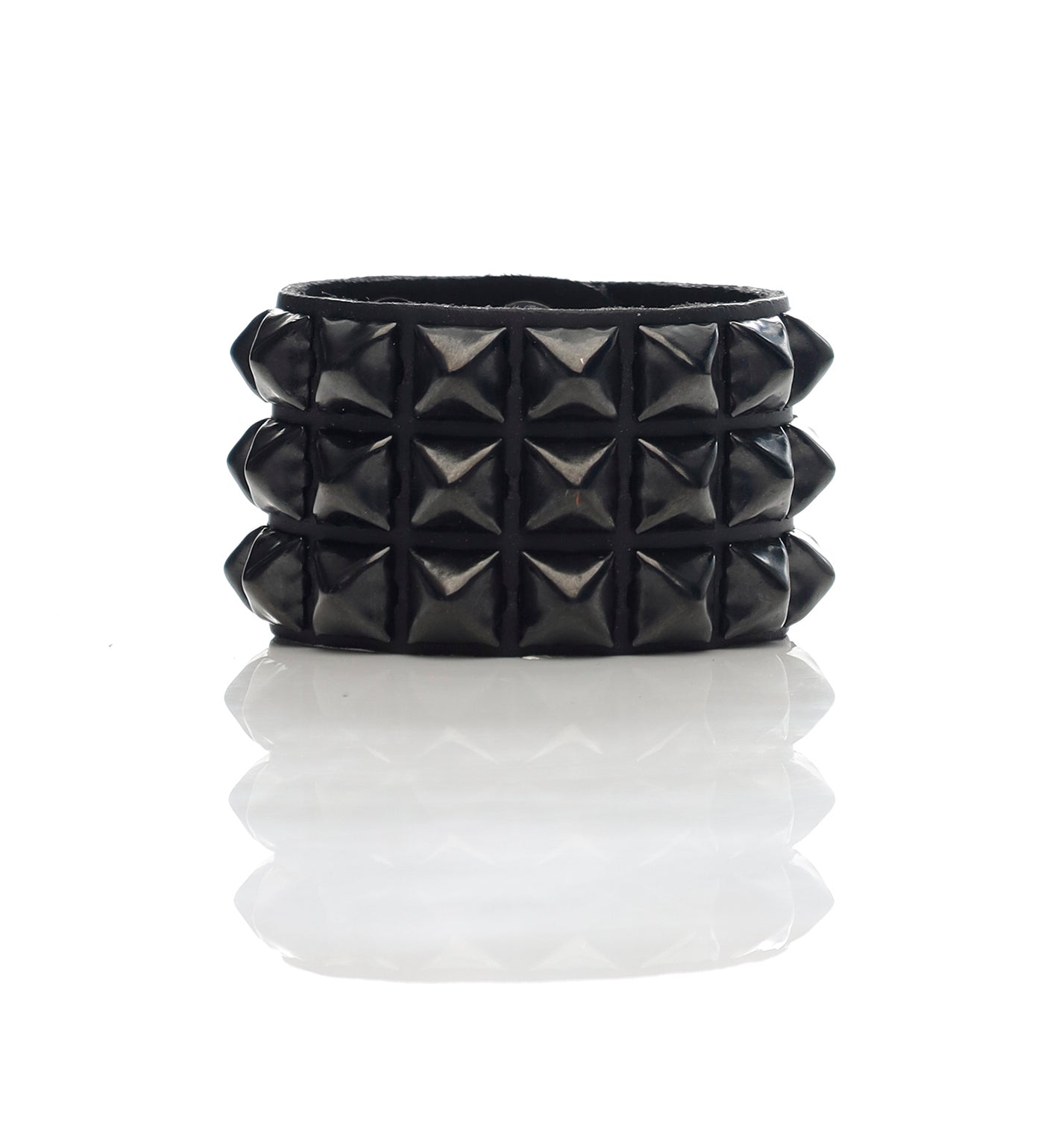 3 Row 1/2" Pyramid Black Stud Snap Bracelet, Black/Black – EXOSHOP
