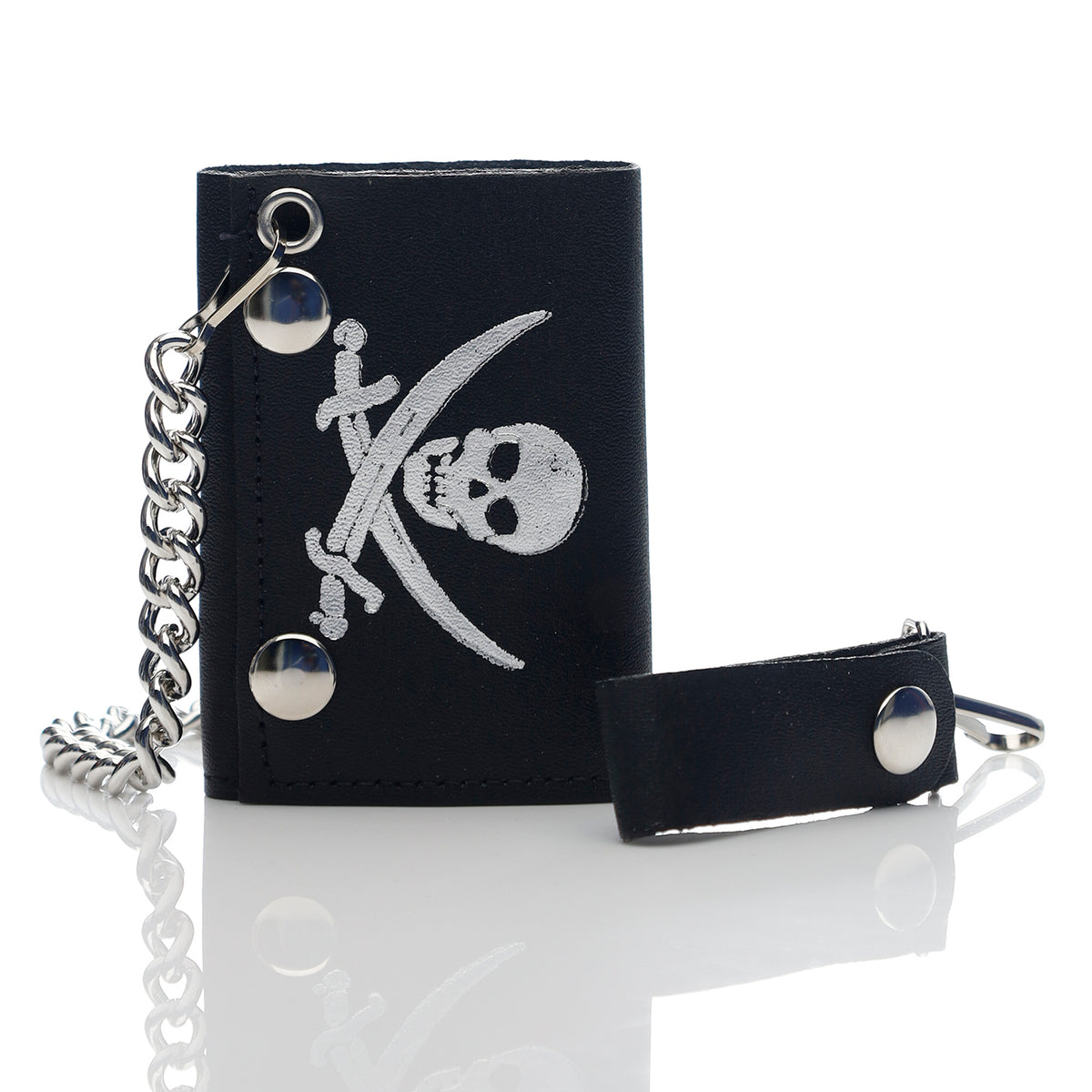 Pirate Skull Tri-fold Wallet W/Chain TC304-70s, Black/Silver – EXOSHOP